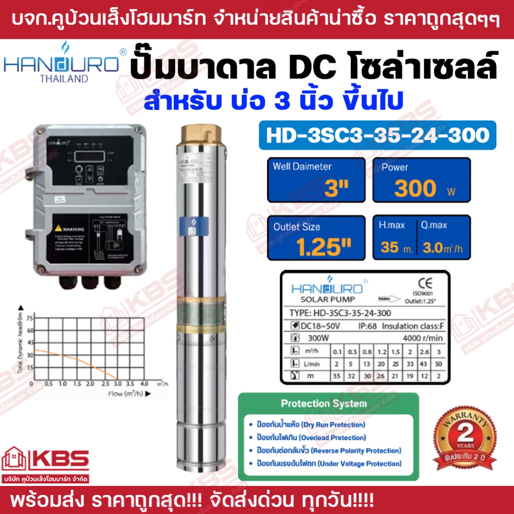 ปั๊มบาดาล DC Brushless HANDURO รุ่น HD-3SC 300W 600W 750W 1100W 1500W ...