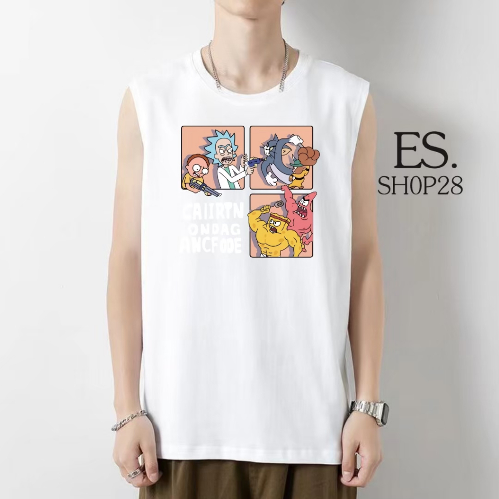 เสื้อแขนกุด ชายหญิง สกรีนลายการ์ตูน สไตล์เกาหลี OP59 | Shopee Thailand