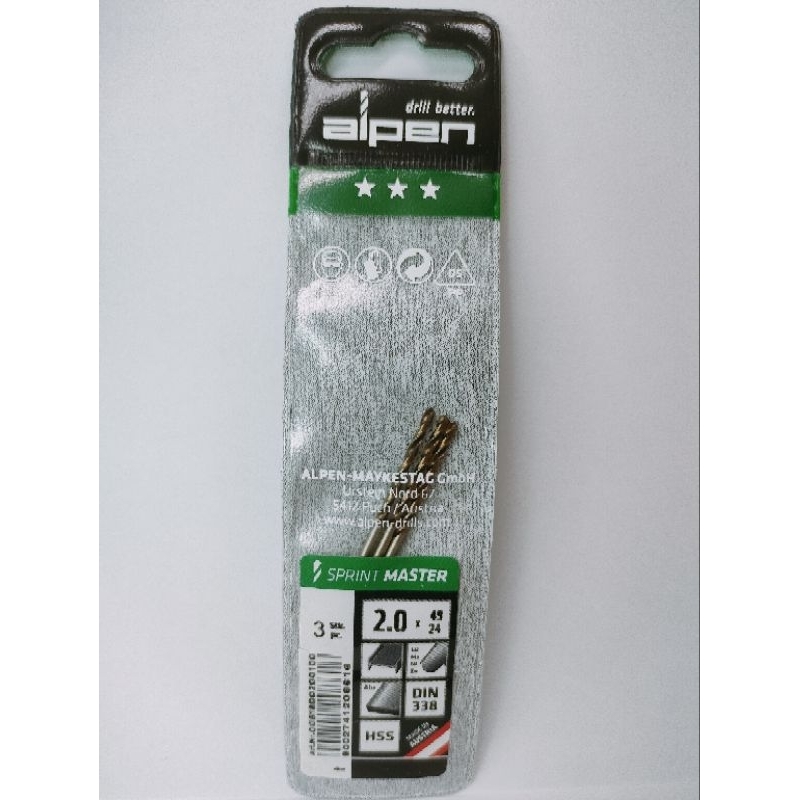 ดอกสว่านเจาะเหล็ก/Alpen/HSS Sprint Master/ขนาด2.0mm. | Shopee Thailand