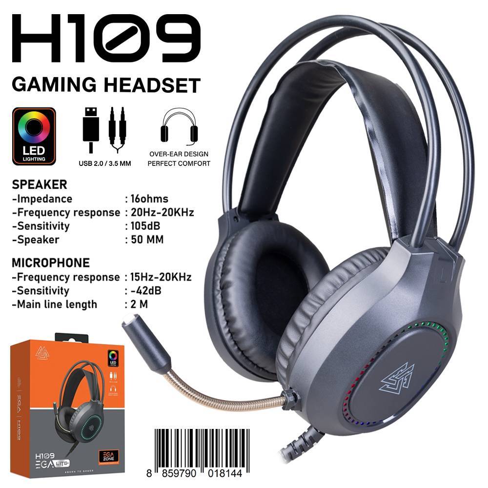 หูฟังเกมมิ่ง EGA LITE TYPE H109 สายถักยาว 2 เมตร เชื่อมต่อ USB 2.0 และ ...