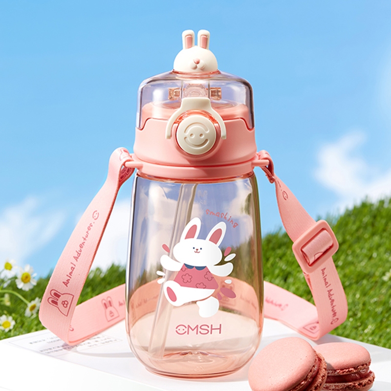 CMSH กระติกน้ำเด็ก 520ml ขวดน้ำเด็กไปโรงเรียน แบบหลอดดูดพร้อมสายสะพายพกพา kids water bottle BPA ...