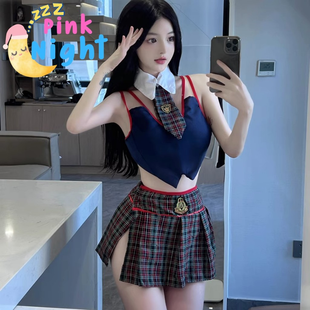 PINK NIGHT ชุดนักเรียน ชุดคอสเพลย์ ชุดญี่ปุ่น ชุดนักเรียนjk พร้อมเนคไท กระโปรงผ่าข้าง ส่งเร็ว P ...