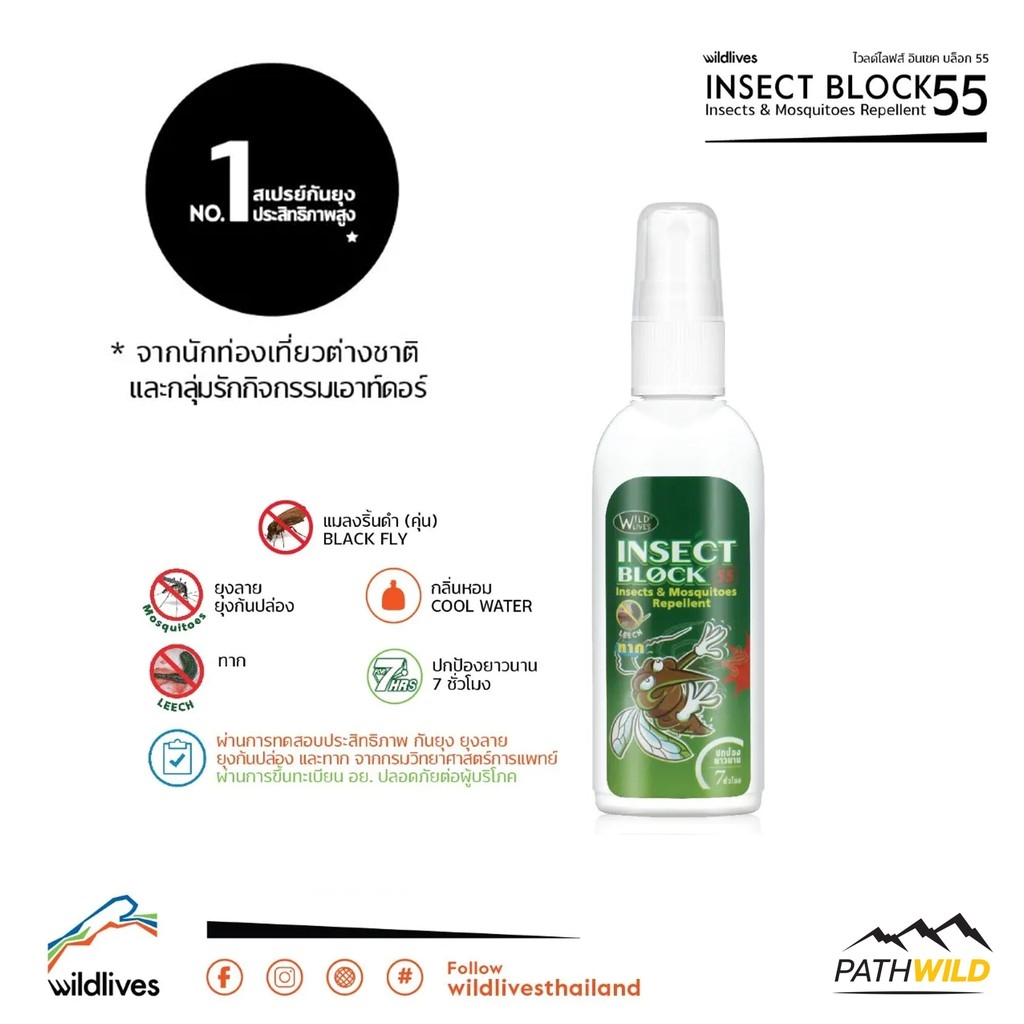 WILD LIVES INSECT BLOCK สเปร์ยกันยุง คุ้น ทาก แมลง ขนาด 50 ML / 100 ML ...