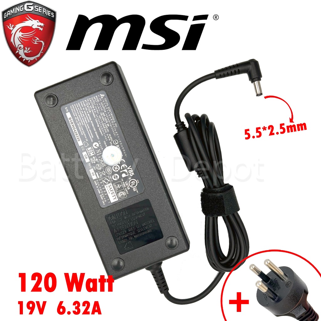 MSI AC Adapter ของแท้ 19V/6.32A 120W หัวขนาด 5.5*2.5mm สายชาร์จ อะแดปเต ...