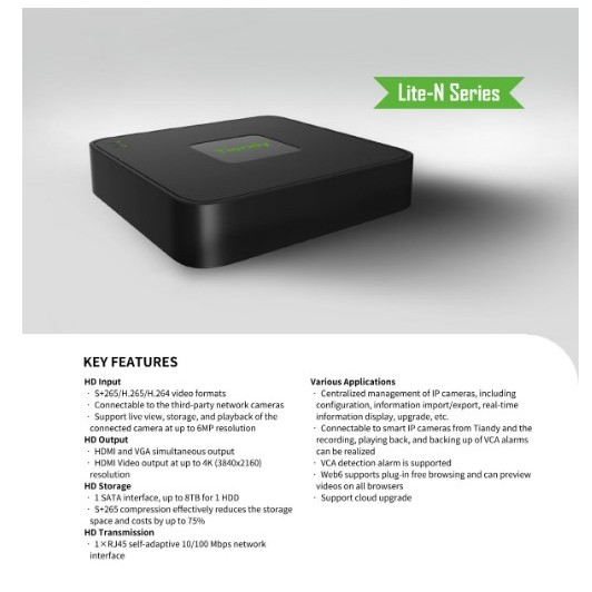 [ประกัน 3 ปี] TIANDY NVR TC-R3105 Spec:I/B/P4/L/S (POE) H.265 1HDD 5ch ...