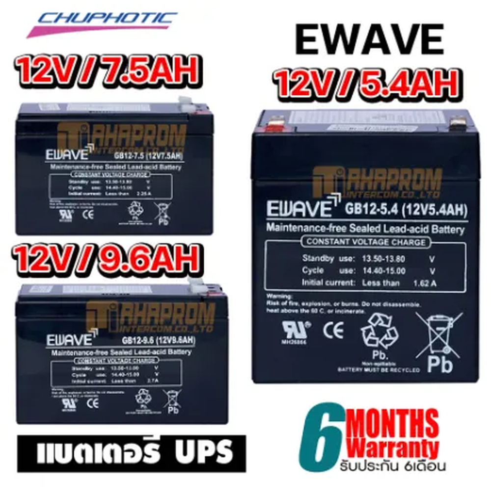 แบตเตอรี่สำหรับเครื่องสำรองไฟฟ้า Battery EWAVE GB12V5.4AH / GB12V7.5AH ...