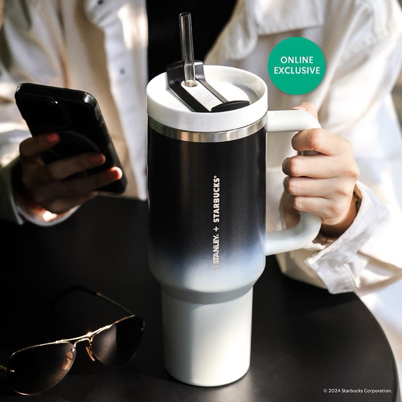 Starbucks Stainless Steel Stanley Gradient Black White Cold Cup 40oz ...