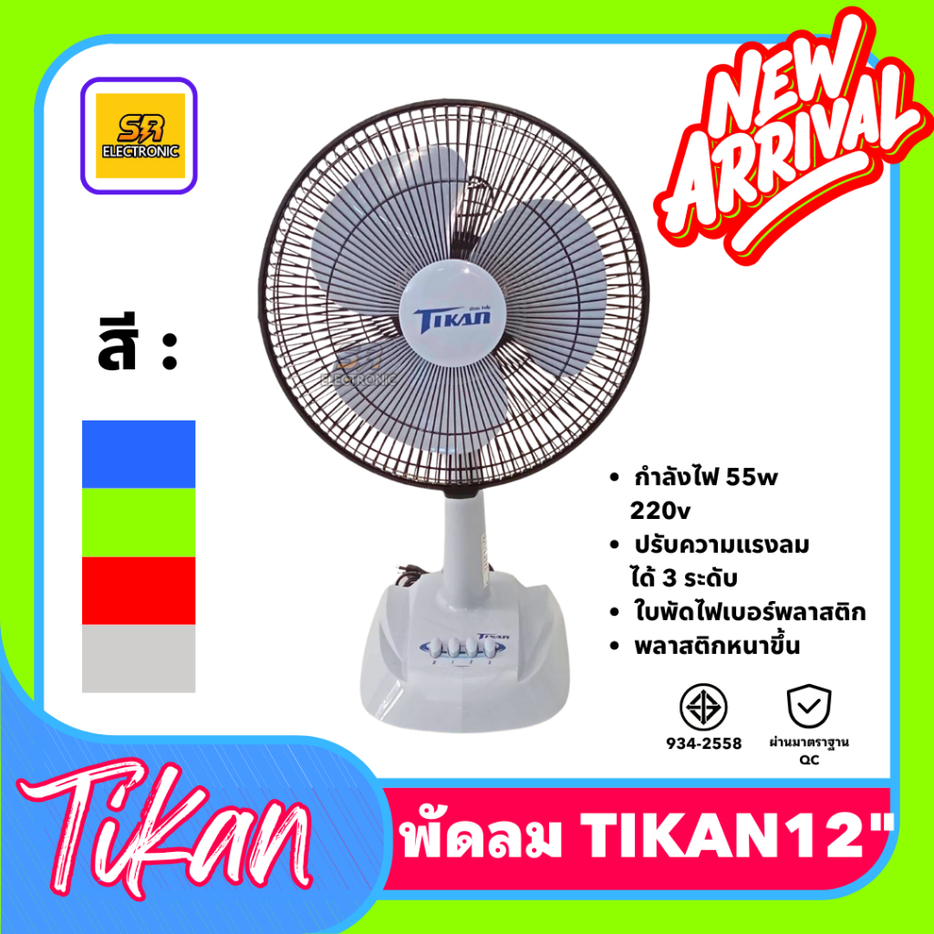 [มีมอก.] พัดลม TIKAN ขนาด 12 นิ้ว ใบพัด 3 แฉก ลมแรงเงียบ ปรับลมได้ 3 ...