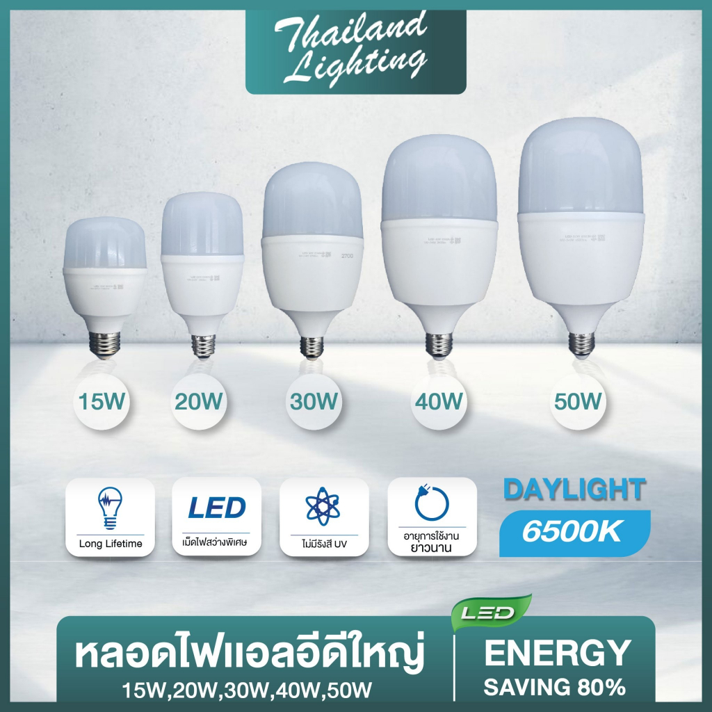 หลอดLED BULB BIG 15W 20W 30W 40W 50W แสงขาวDaylight 6500K ขั้วเกลียว E27 ใช้ไฟบ้าน Thailand ...