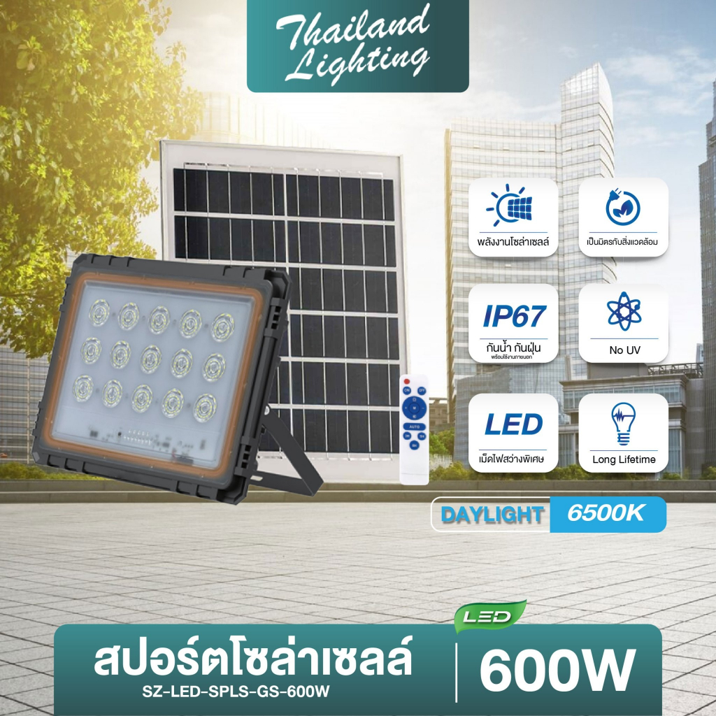 โคมไฟสปอตไลท์โซล่าเซลล์ รุ่น GS 300W 600W แสงสีขาว Daylight6500K สว่าง ...