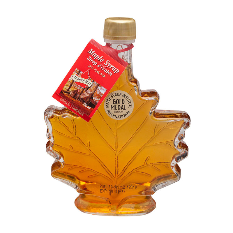 เทอคีฮิล เมเปิ้ลไซรัป ในขวดแก้ว 250มล - Maple Syrup Leaf Bottle (Amber) 250ml Turkey Hill brand ...