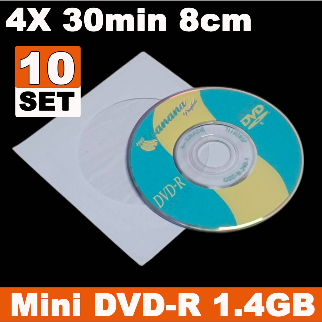 แผ่นเปล่า Mini DVD-R พร้อมซอง 10 ชุด 8cm empty / blank record DVD disc Up to 4X / disk for VCR ...