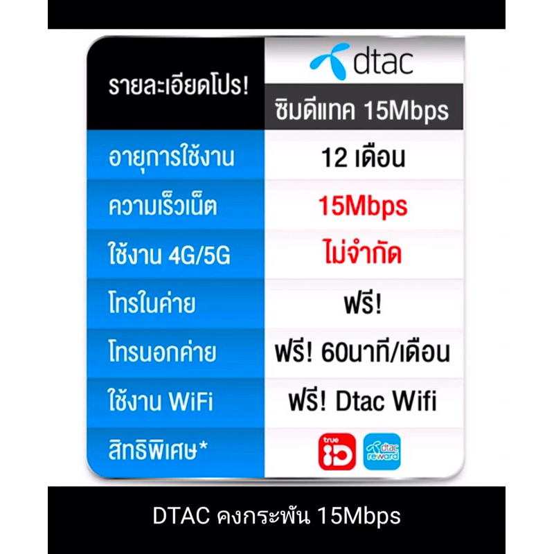 ส่งต่อ [ซิมเน็ตรายปี] โทรฟรีทุกเครือข่าย Dtac ซิมคงกระพัน 15Mbps / Dtac ไม่อั้น ไม่ลดสปีดโทรฟรี ...