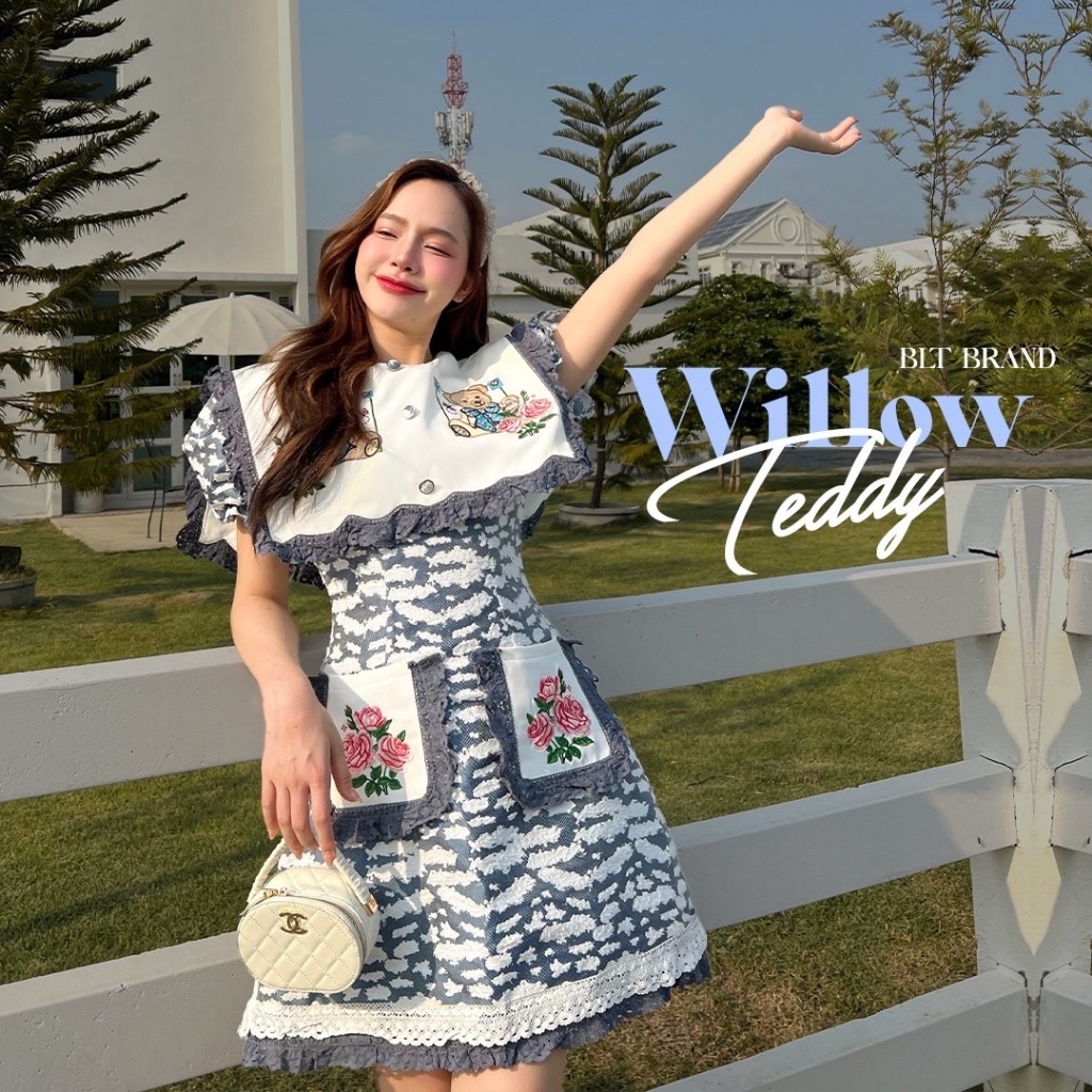 MYT x BLT BRAND : [BT349] : Willow Teddy Mini Dess : มินิเดรสสั้นปกเหลี่ยมแต่งลูกไม้ ชุดเที่ยว ...
