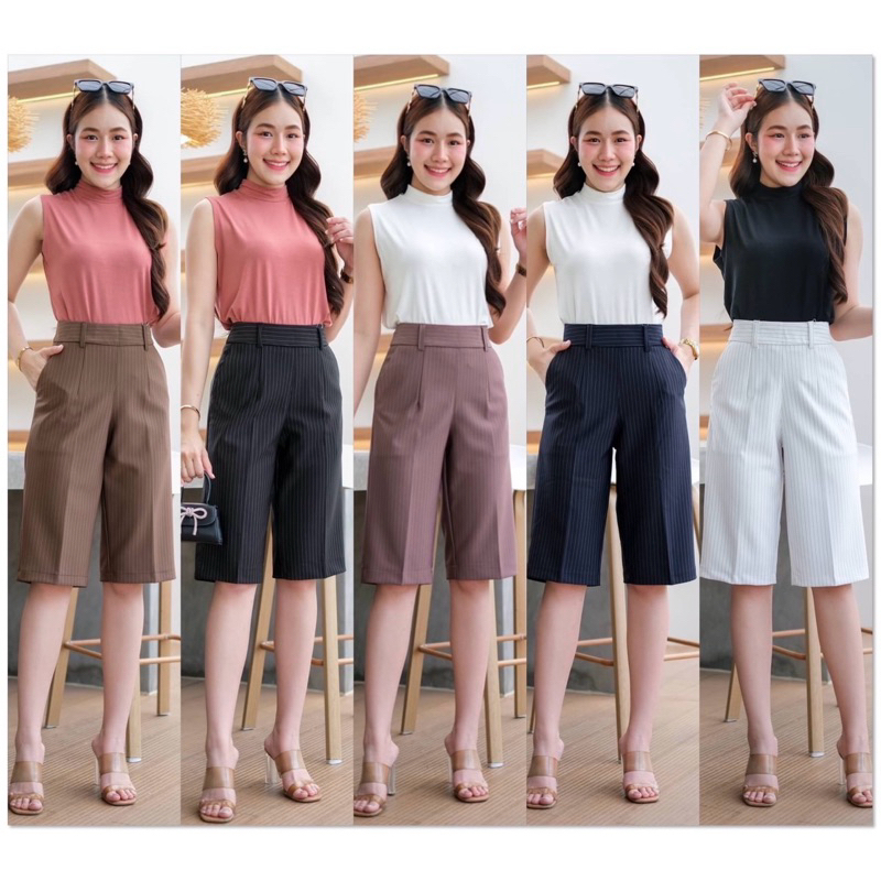 กางเกง4ส่วนทรงขากระบอกเล็กเอวสูงซิบข้างเก็บทรงสวยผ้าโรเชฟทอลายM-3XL | Shopee Thailand