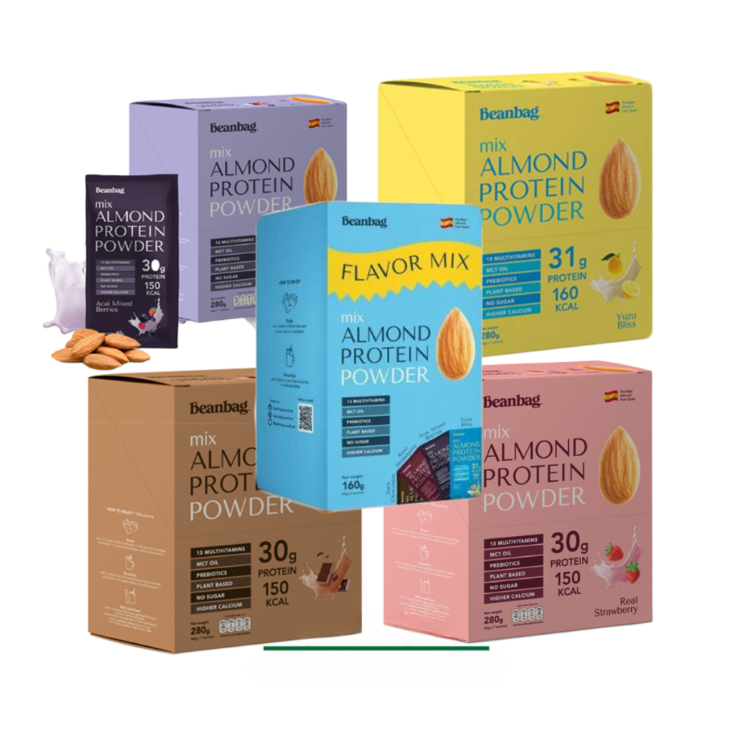 Beanbag เครื่องดื่ม โปรตีนจากพืช ผสมอัลมอนด์ 280g. (7ซอง x 35g)/ 160g (4ซอง x 40g) Protein ...