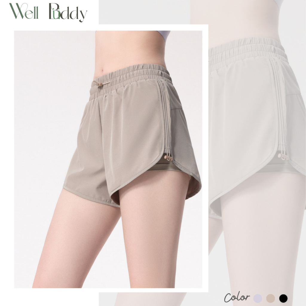 WellBuddy กางเกงวิ่งผู้หญิง มีซับในกันโป๊ ใส่มือถือได้ กางเกงออกกำลังกายขาสั้น (Bevel Blitz ...