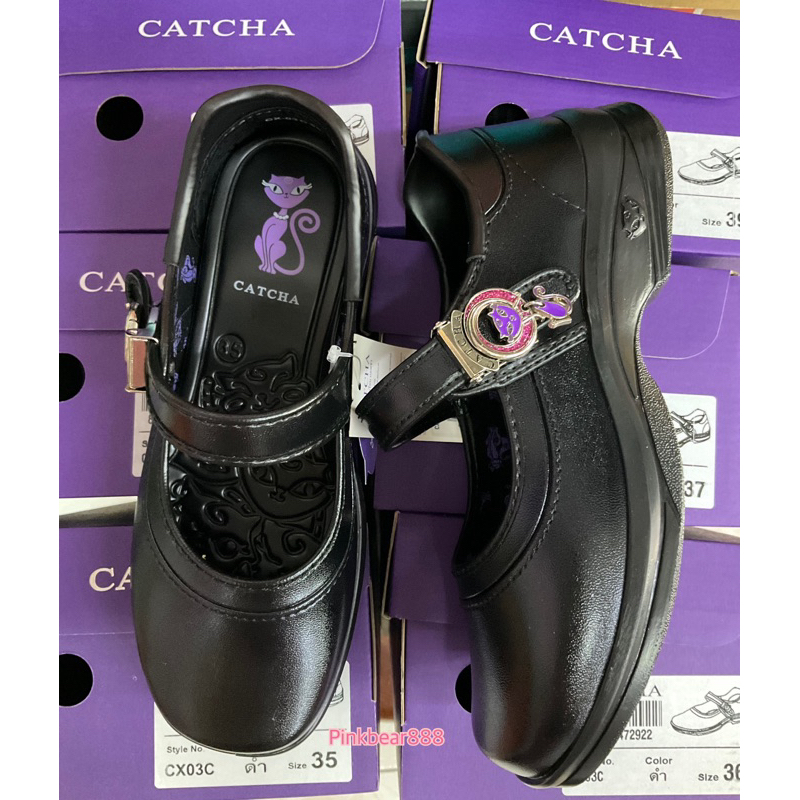 CATCHA รองเท้านักเรียนหญิงแคทช่า รุ่นแมวดุ๊กดิ๊ก สีดำ ไซส์ 30-42 ...