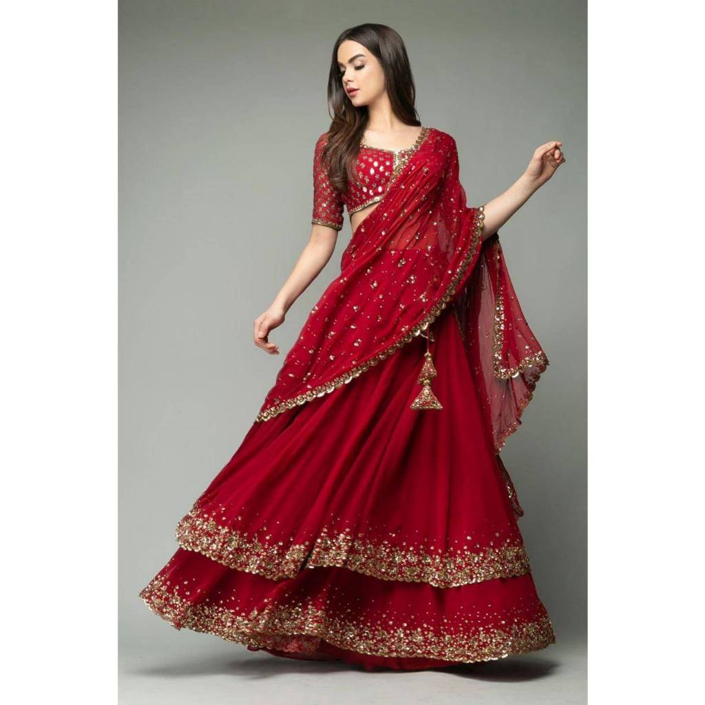 Lehenga:Double Ruffle Layers Lehenga Made Up Of Premium Georgette ...