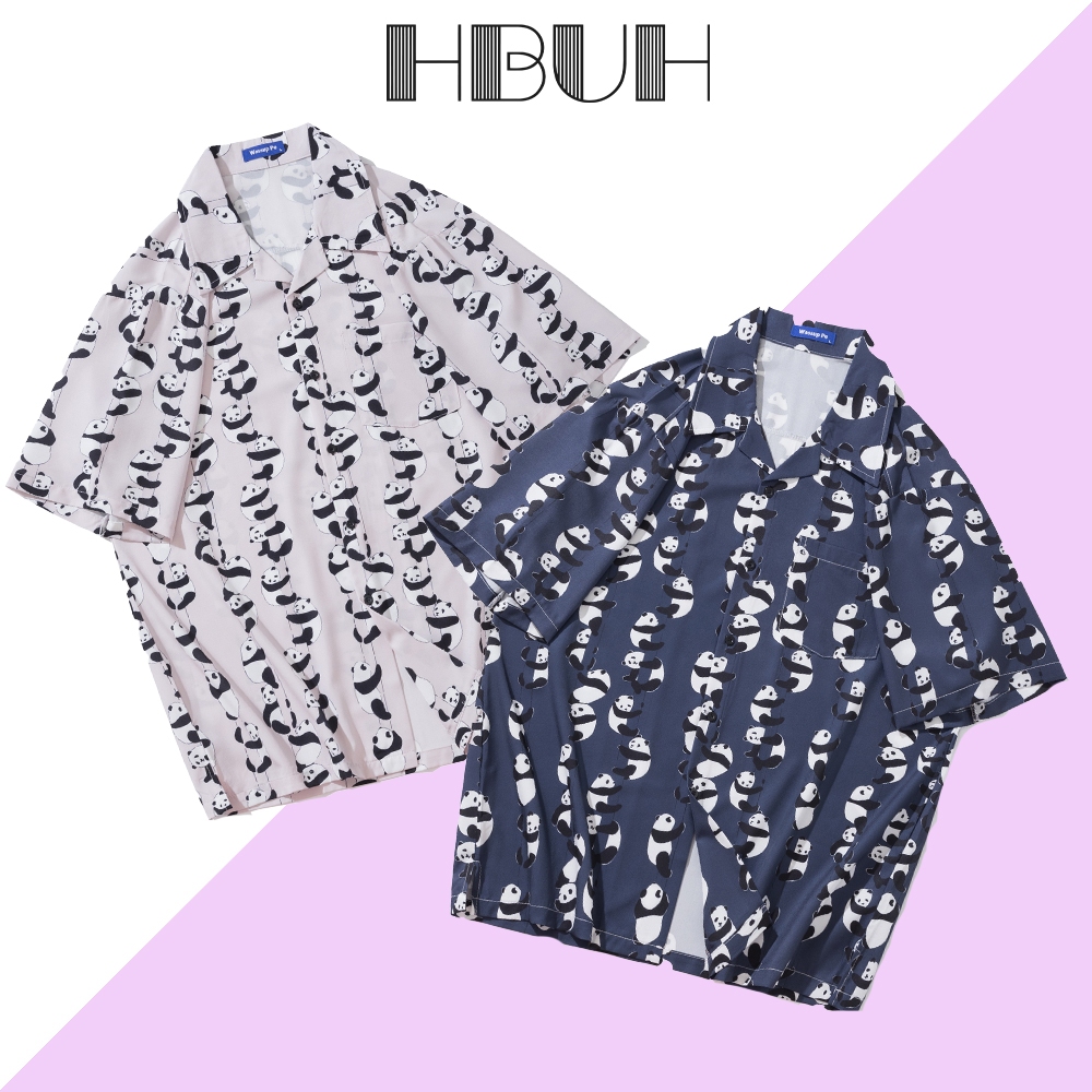 HBUH เสื้อฮาวาย เสื้อเชิ้ตสงกรานต์ลายดอก hawaiiสไตล์เกาหลี（ลายแพนด้า ...