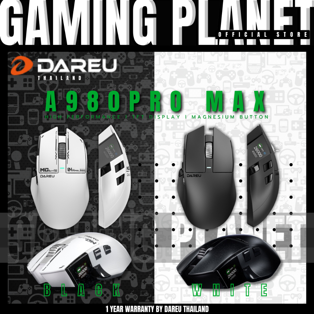 DAREU A980 PRO MAX 8Khz Three Mode Mouse เม้าส์เกมมิ่งไร้สาย 8Khz มีจอ TFT | Shopee Thailand
