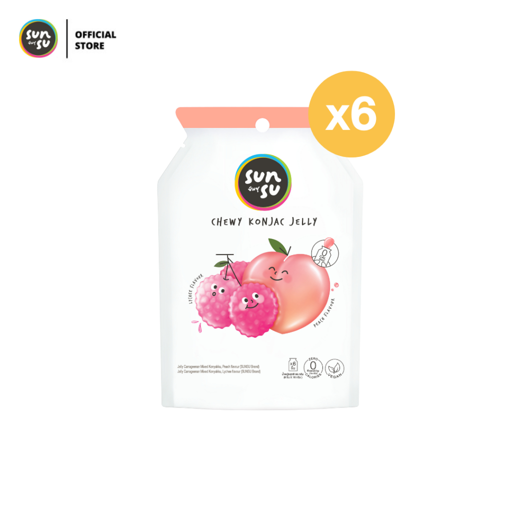 (แพ็ก 6) Sunsu ซันซุ ขนมเยลลี่ รสพีช & ลิ้นจี่ จำนวน 6 ซอง หอมอร่อย เจลลี่บุก 0 แคล ของขวัญ ...
