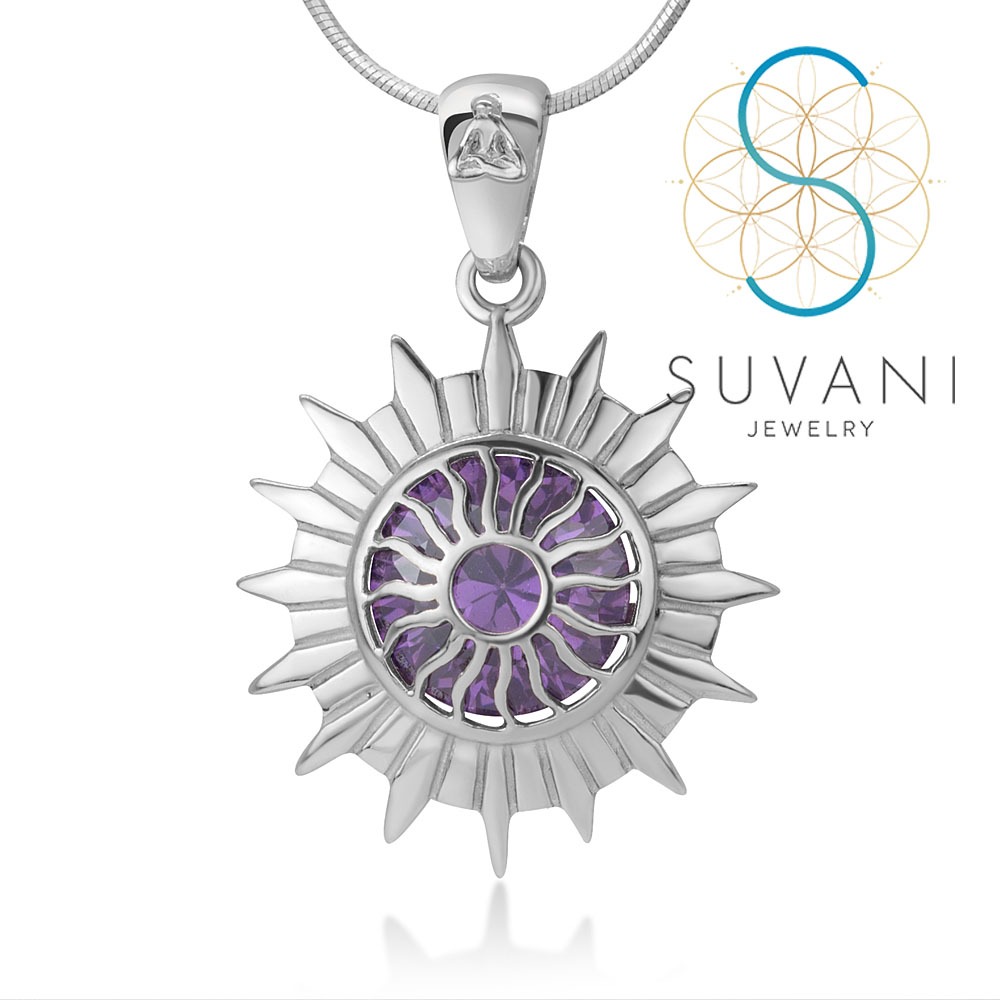 SUVANI เงินแท้ 92.5% จี้จักระ แห่งโยคะ ฝังด้วยเพชรรัสเซียสีม่วง จี้ ...