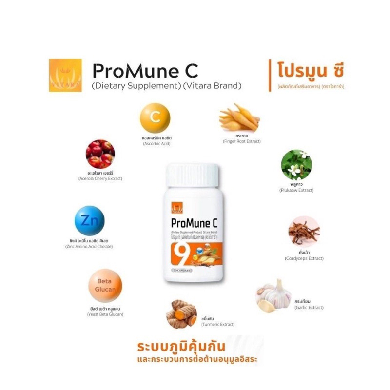 Vitara Promune C ไวทาร่า โปรมูน ซี มีสารสกัดกระชาย พลูคาว ขมิ้นชัน 30 ...
