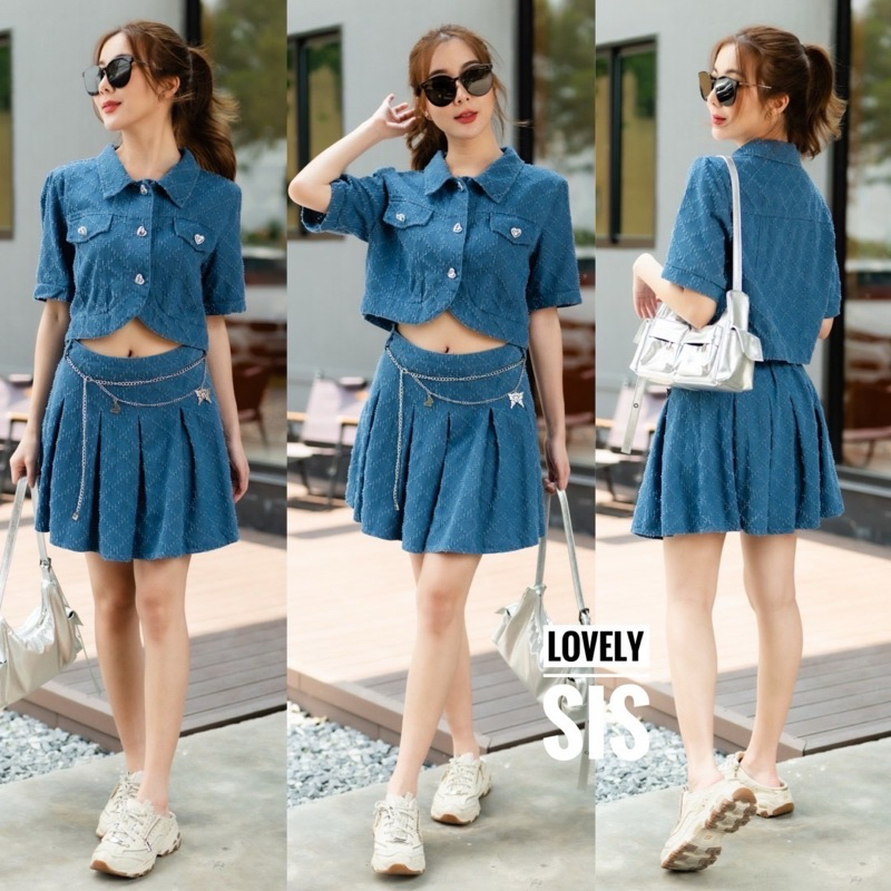 🌈🌿🌸🌺🌼💙🇰🇷 Jeans Heart Button DM Crop&Pleat Short Skirt Chain Belt Set ...