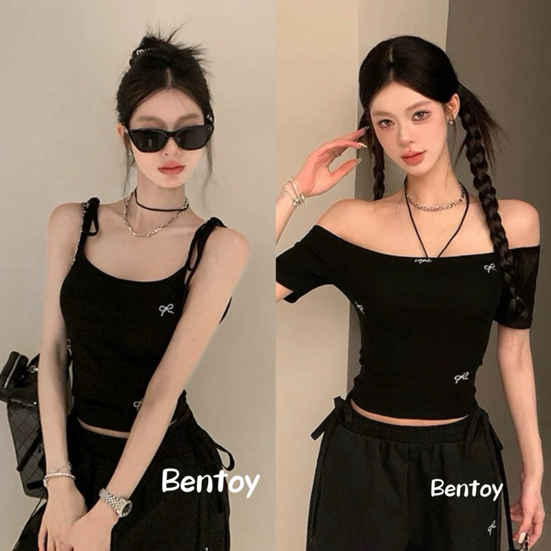 bentoy(Q283/Q285)เสื้อยืดแขนสั้นปาดไหล่ได้ แต่งสายห้อยคอ มีเป็นแบบสาย ...