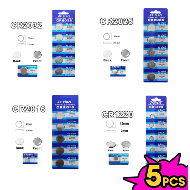 1แพค5ชิ้น CR2032 CR2016 CR1220 CR2025 ถ่านกระดุม แบตเตอรี่3V นาฬิกา ...