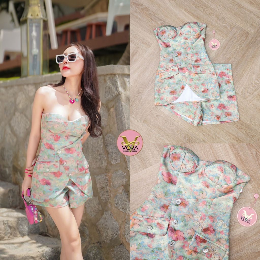 VORA Set เสื้อเกาะอกตัวยาว แต่งผ่าทบด้านหน้า(*รบกวนเช็คสต๊อกก่อนกดสั่งซื้อ) | Shopee Thailand