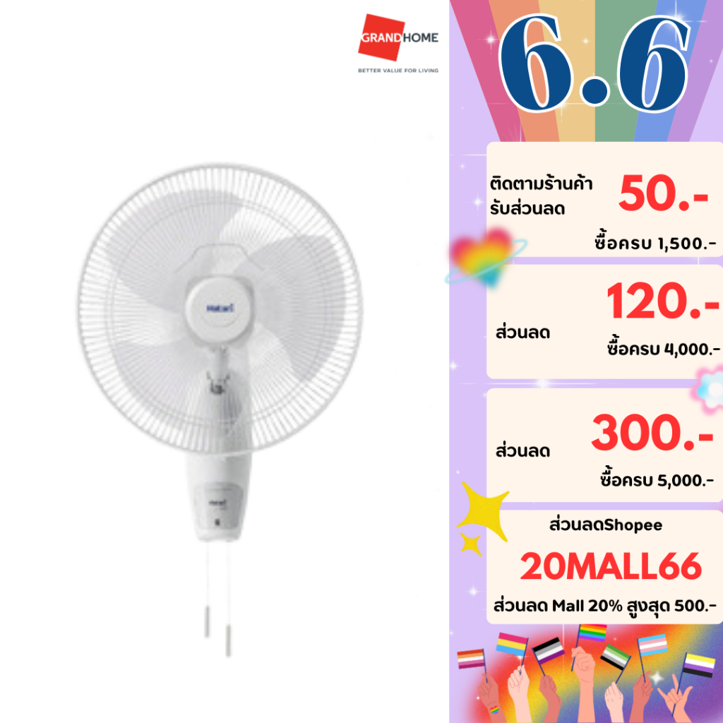 พัดลมติดผนัง แบบเชือกดึง HATARI HT-W16M6 16 นิ้ว / HF-W18M3 18 นิ้ว สี ...
