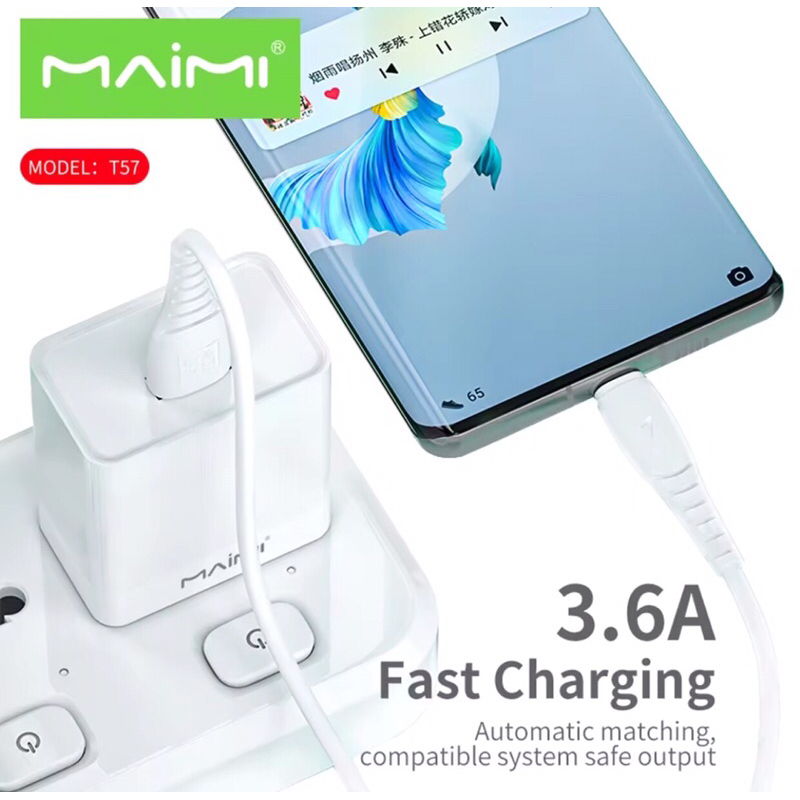 Maimi หัวชาร์จพร้อมสาย รุ่น T57 3.6A MAX (ชุดชาร์จ) I- Os / MicroUSB / TypeC หัวชาร์จUSB 1พอร์ท ...