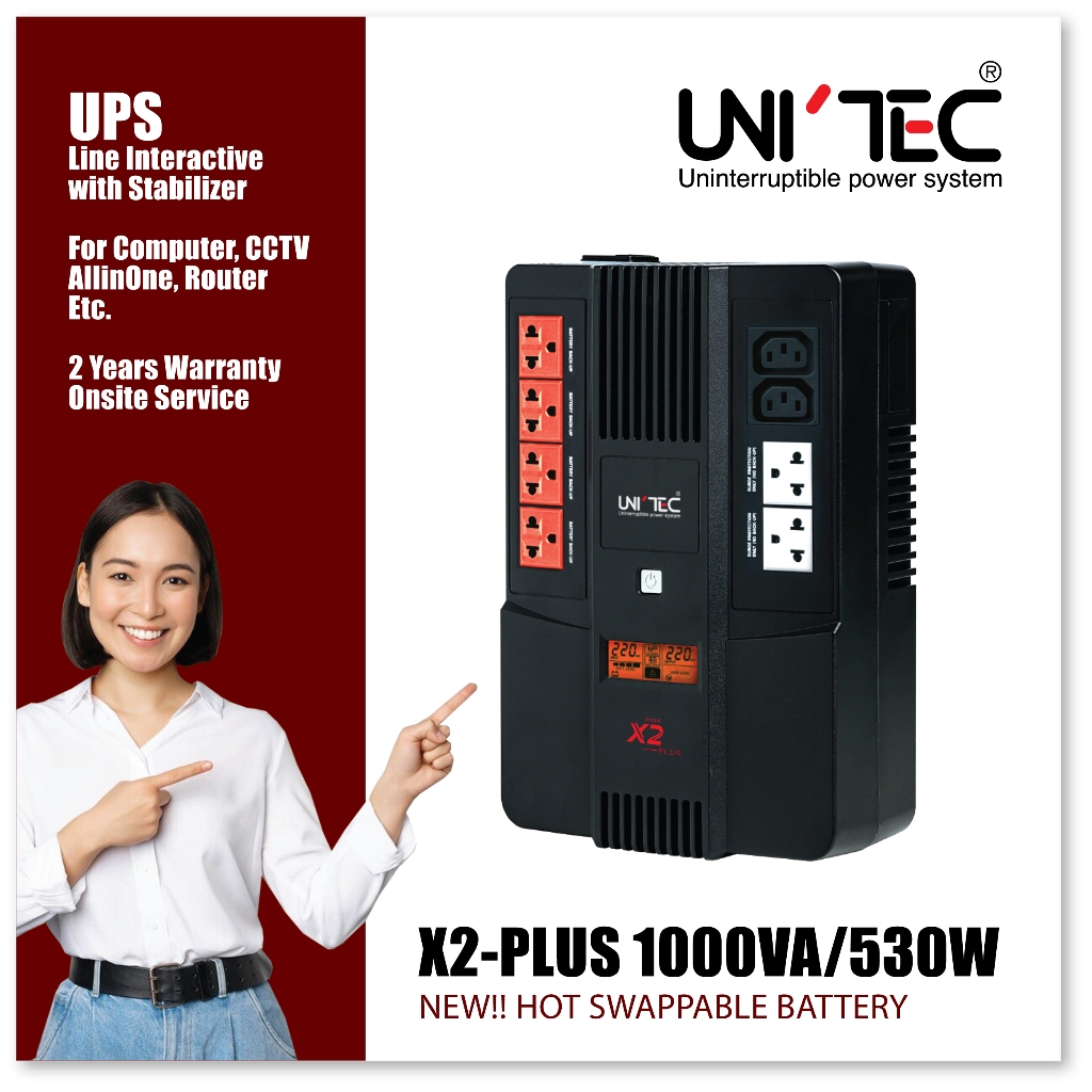 NEW! UPS X2-PLUS 1000VA/530W UNITEC มือหนึ่ง/เปลี่ยนแบตง่าย/แขวนผนังได้ ...