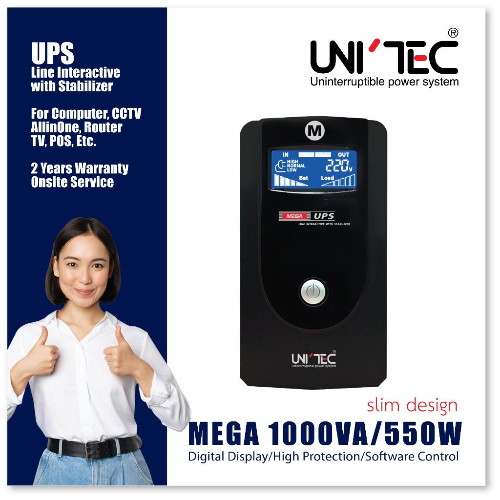 Slim! UPS 1000VA/550W MEGA UNITEC มือหนึ่ง/ดิจิทัล/ซอร์ฟแวร์/ตัดเสียง ...