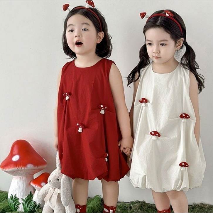 Babyonline(Y047)ล่าง ชุดเดรสแขนกุดประโปรงบอลลูนสำหรับเด็กผู้หญิงแต่งตุ๊กตาสุดน่ารัก ผ้าฝ้าย นิ่ม ...