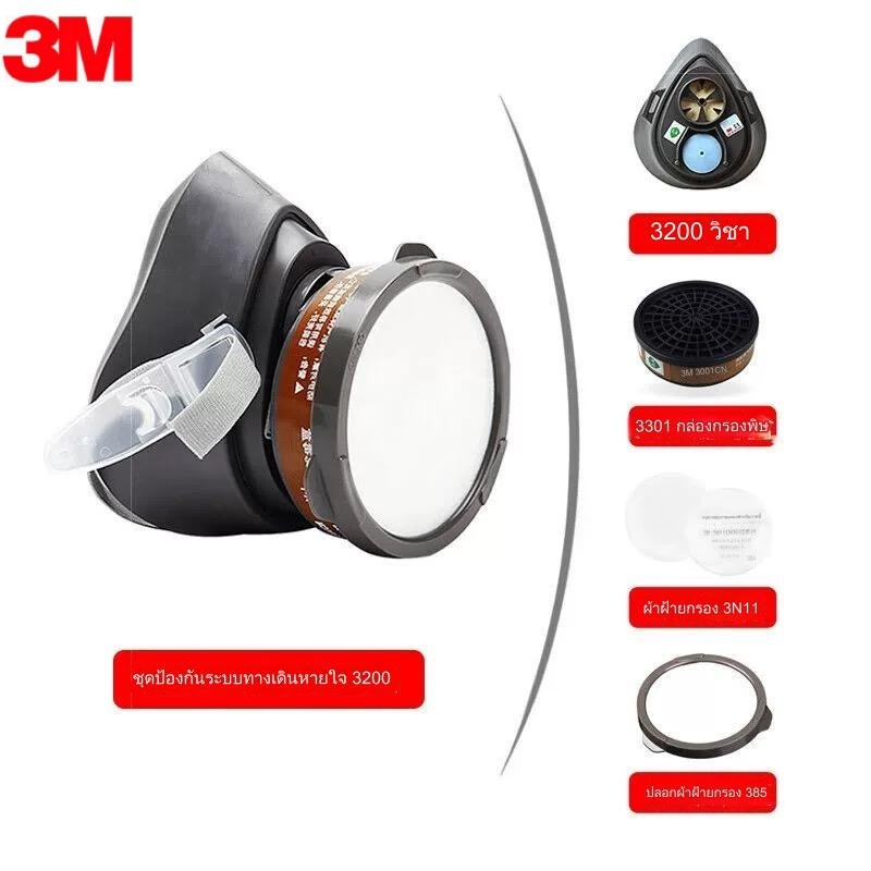 ชุดหน้ากากพ่นสีแก๊สเคมี ป้องกันควัน ป้องกันฝุ่น ระบายอากาศ 3M 3200 ...