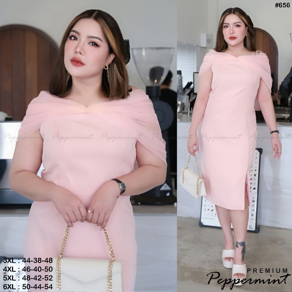 เสื้อผ้าสาวอวบ ชุดเดรสออกงานสาวอวบ อก ถึง50นิ้ว งานป้าย พรีเมียม นำเข้า Peppermint PlusSize (656 ...