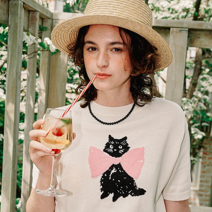 Ronron Ribbon Cats Short Sleeve Knit (Black, Ivory, Charcoal) | Shopee ...