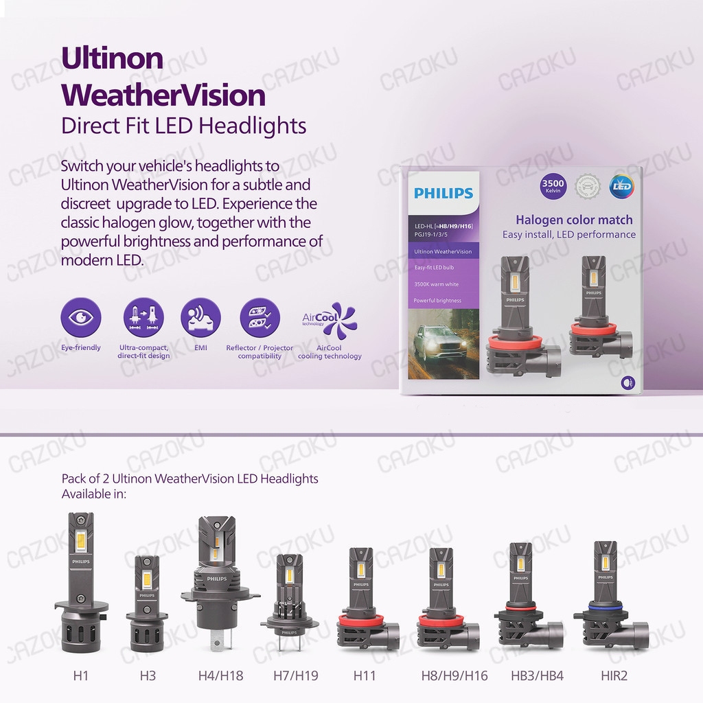 Philips Ultinon Access LED หลอดไฟหน้า H4 H7 H11 HB3 HB4 HIR2 3500K Weather vision u2510 | Shopee ...
