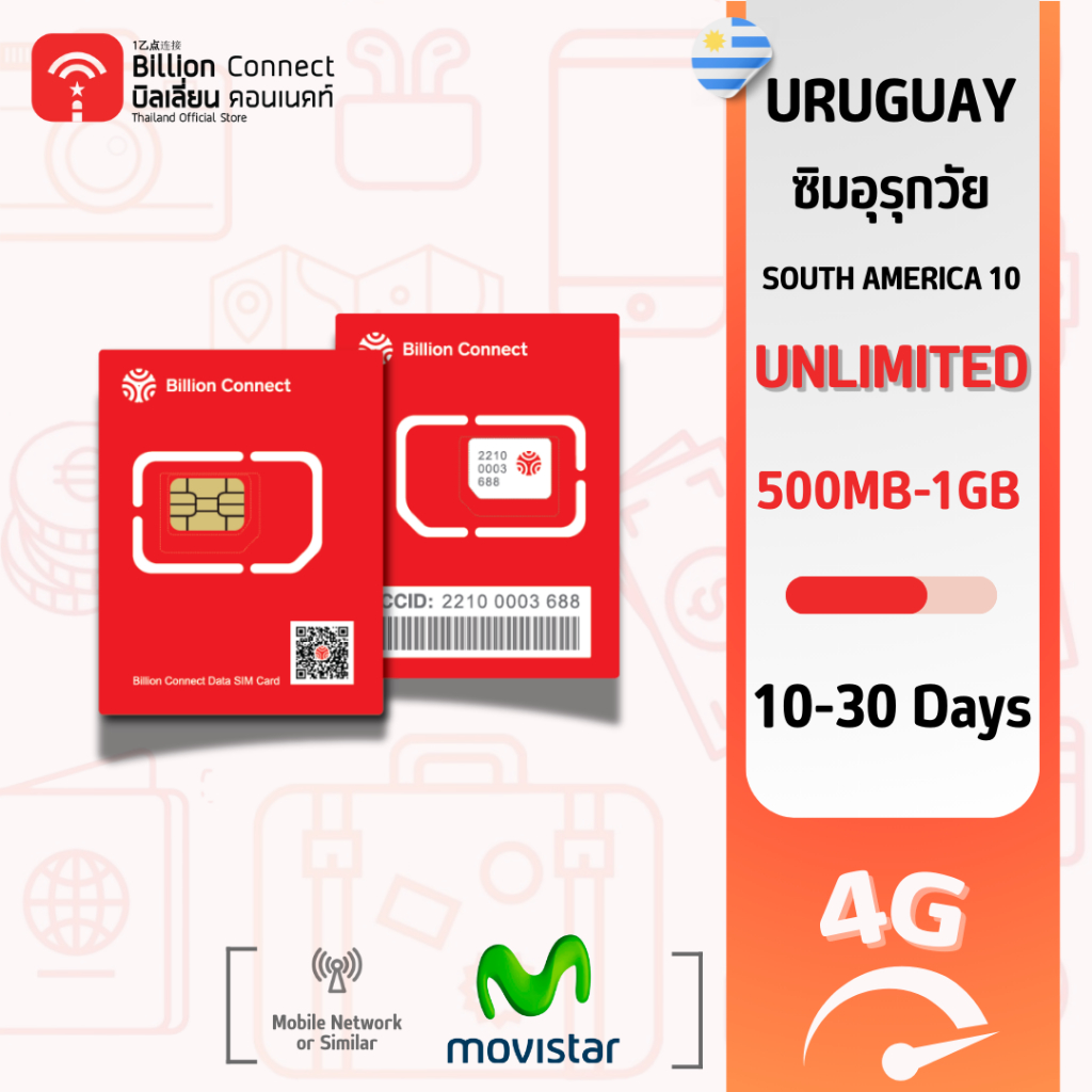 Uruguay South America 10 countries Sim Card Unlimited 500MB-1GB Daily ...