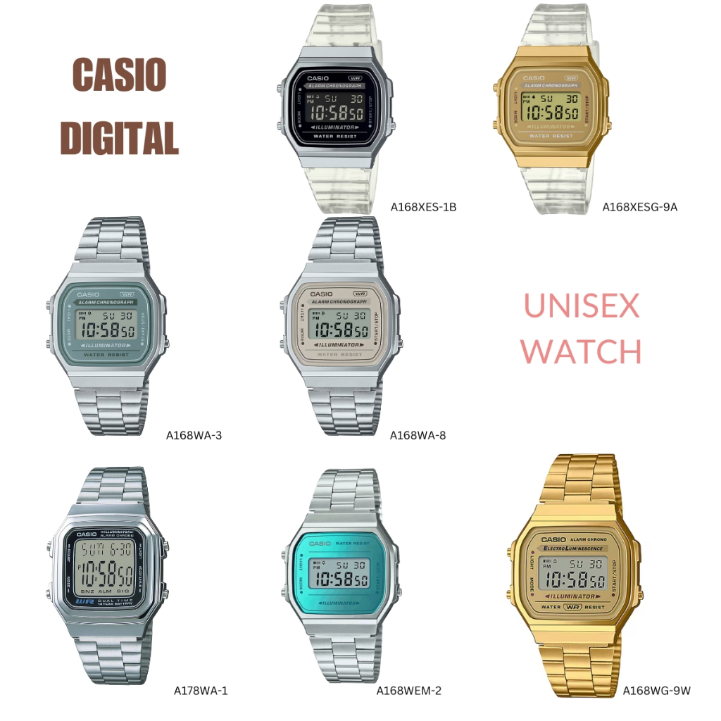 นาฬิกา CASIO Standard นาฬิกาข้อมือ Unisex สายสแตนเลส รุ่น A168WG-9 A168WEM-2 A168XESG-9A A168XES ...