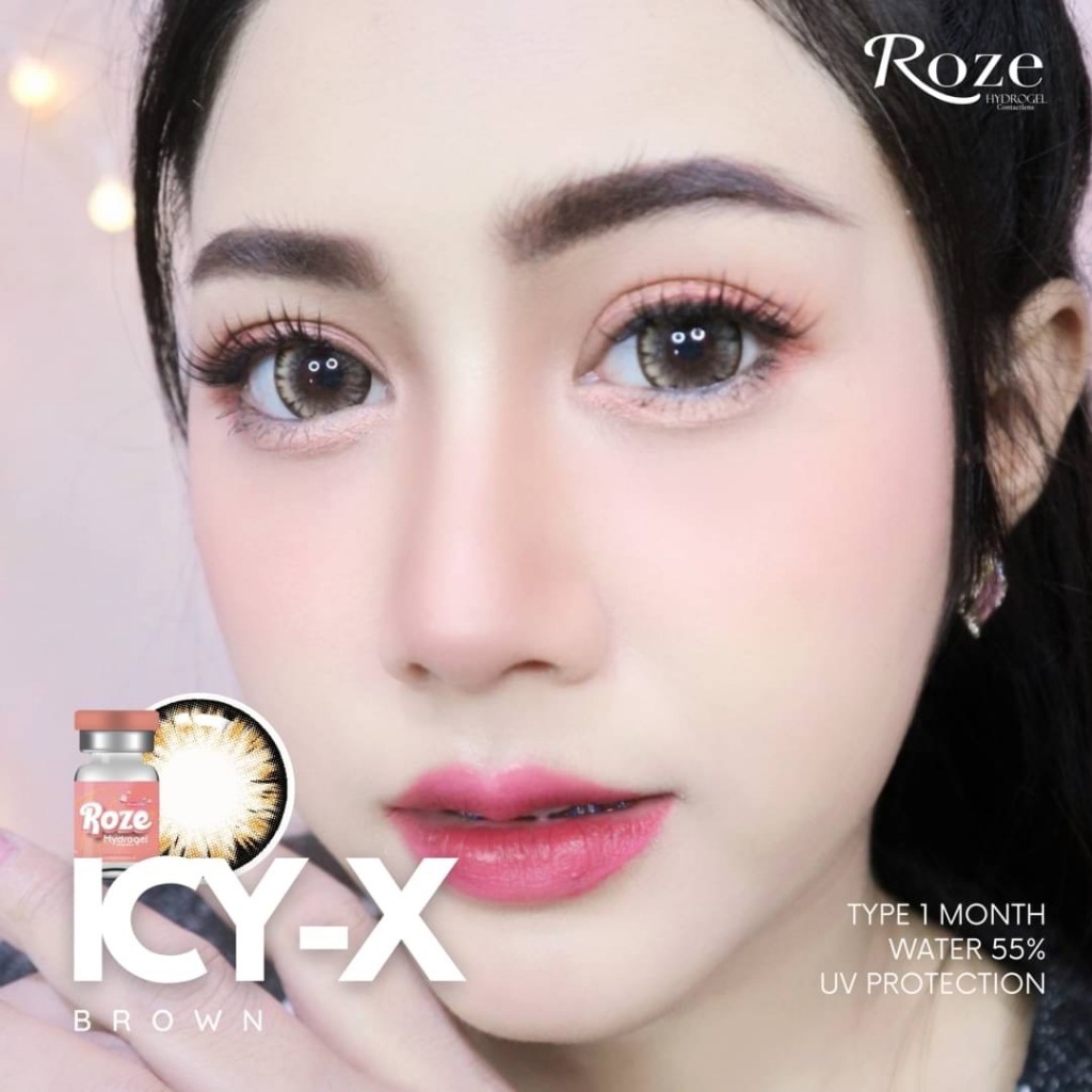 🔥คอนแทคเลนส์ Hydrogel💗ลายเกร็ดน้ำแข็ง ขนาดบิ๊กอายโตมาก💗 Icy-X (Rozelens) สี Brown/Gray/Black ...