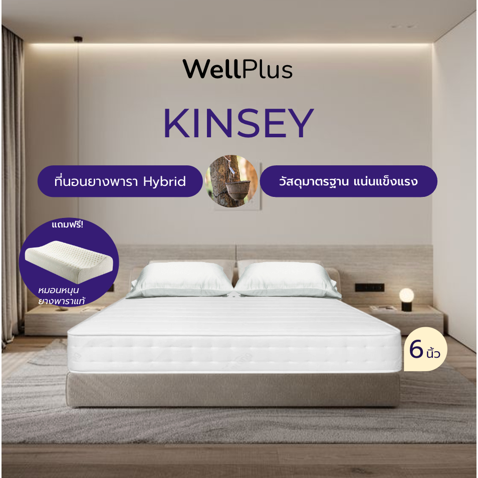 Wellplus ที่นอนยางพาราHybrid แน่นแข็งแรง วัสดุเกรดพรีเมียม มาตรฐานสูงจากโรงงาน รุ่น Kinsey หนา 6 ...