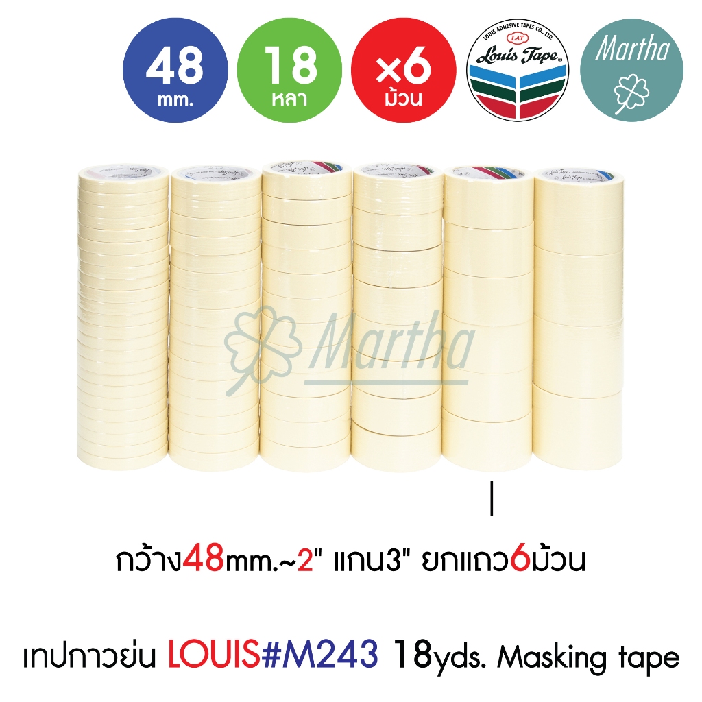 (ยกแถว) เทปย่น Louis Masking Tape M243 ยาว18หลา 1/2 3/4 1 1.5 2 3นิ้ว ...
