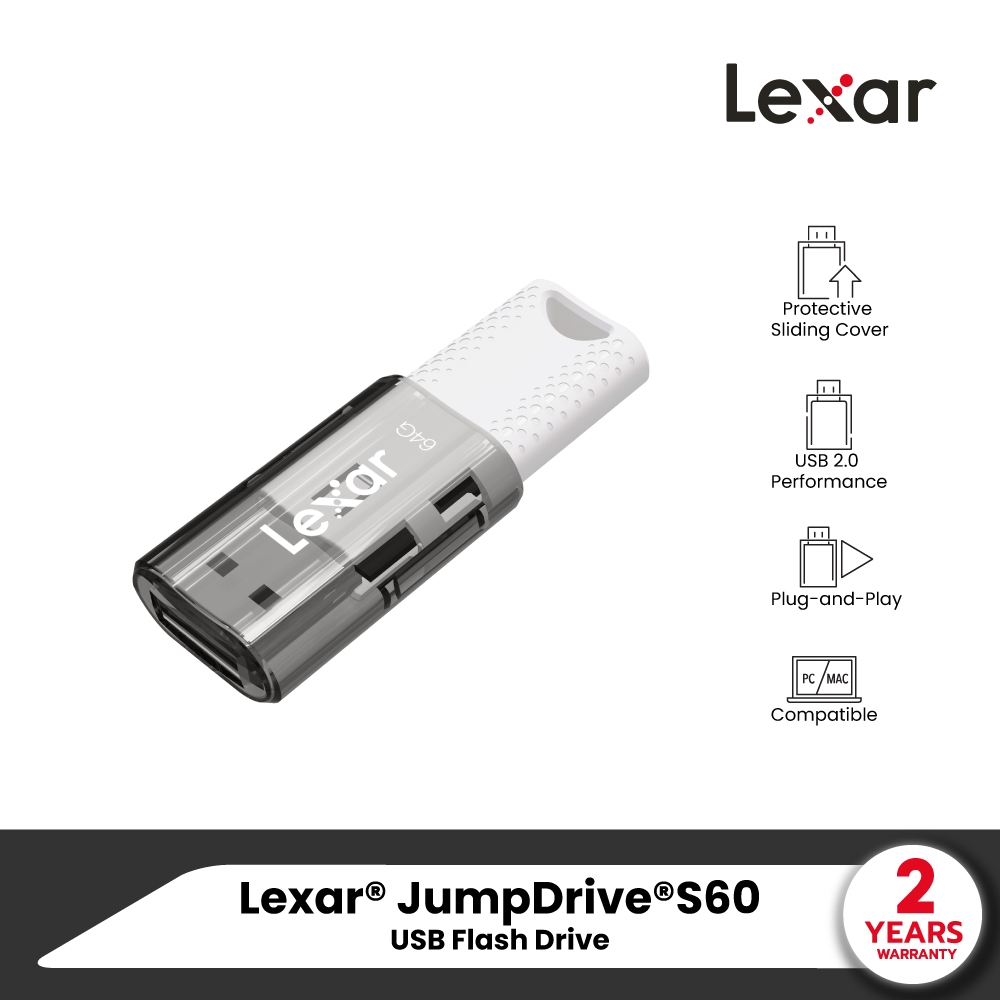 Lexar S60 64GB USB 2.0 Flash Drive (ยูเอสบีแฟลชไดรฟ์) Plug-and-Play ...