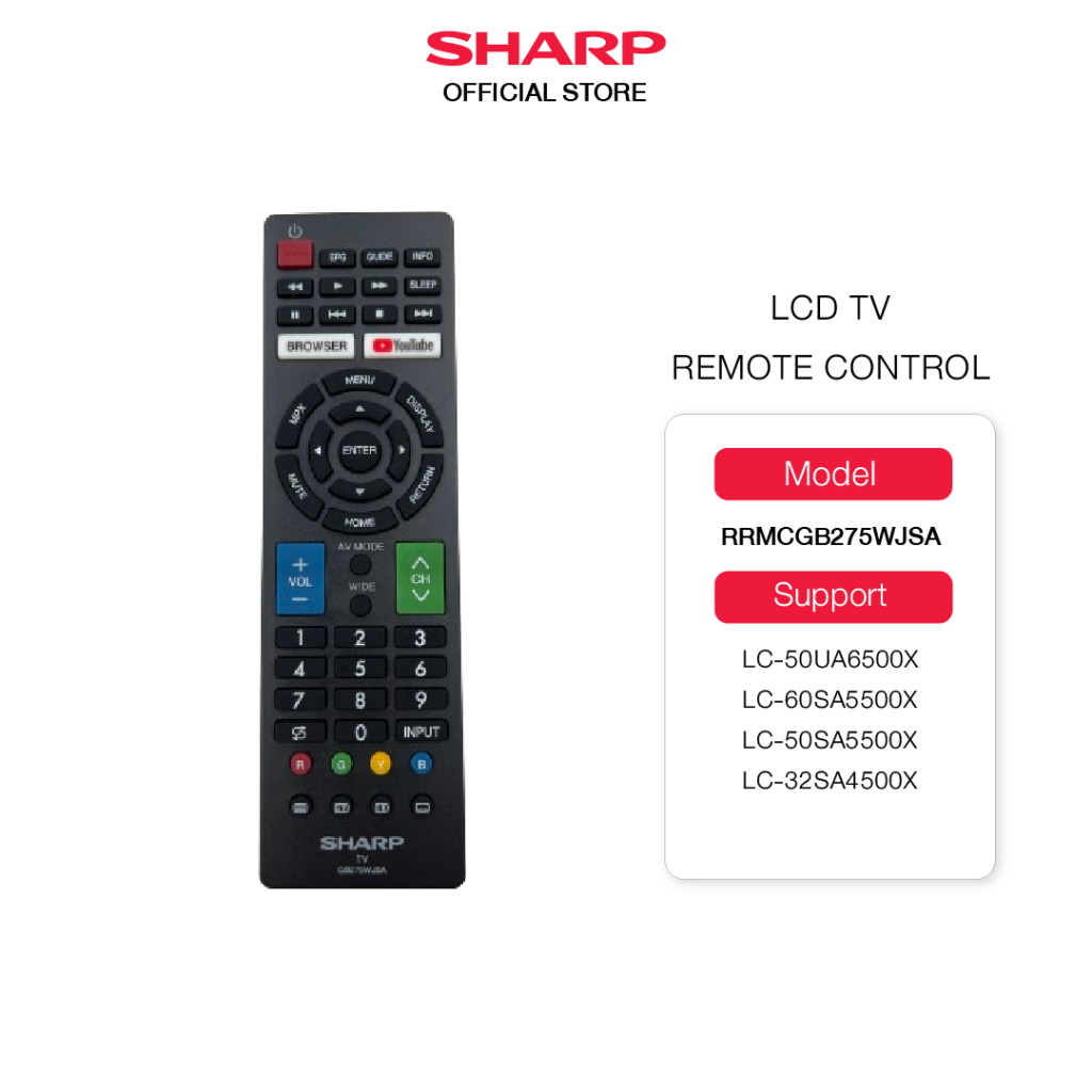 SHARP REMOTE CONTROL รุ่น RRMCGB275WJSA สำหรับรุ่น LC-50UA6500X, 60SA5500X, 50SA5500X,32SA4500X ...