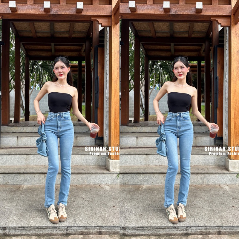 NEW ARRIVALS กางเกงยีนส์ ขากระบอกเล็ก เอวสูง ผ้ายืด ป้าย SIRINAN STUDIO #816 | Shopee Thailand
