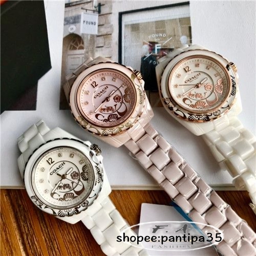 F.A Coachนาฬิกาเซรามิกสุภาพสตรีค่ะ หน้าปัดประดับเพชรนาฬิกาของแท้ ...